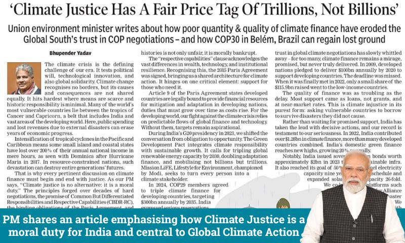 PM shares an article emphasising how Climate Justice is a moral duty ...